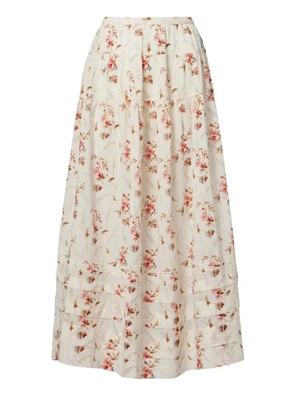 DÔEN Marie Floral Cotton Midi Skirt - Multicoloured