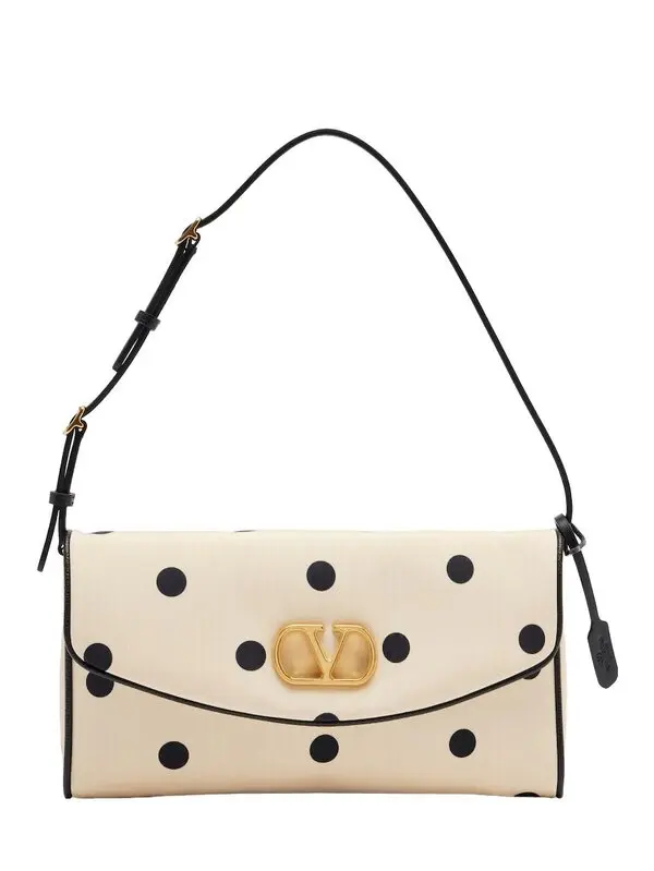 Valentino Garavani Devain Small Polka-dot Satin Shoulder Bag - Beige