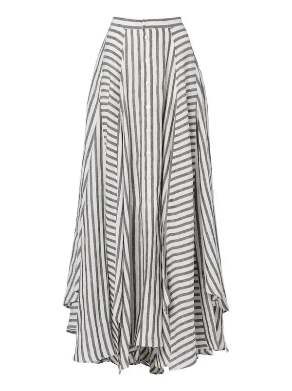Ralph Lauren Shamus Striped Linen Maxi Skirt - Grey