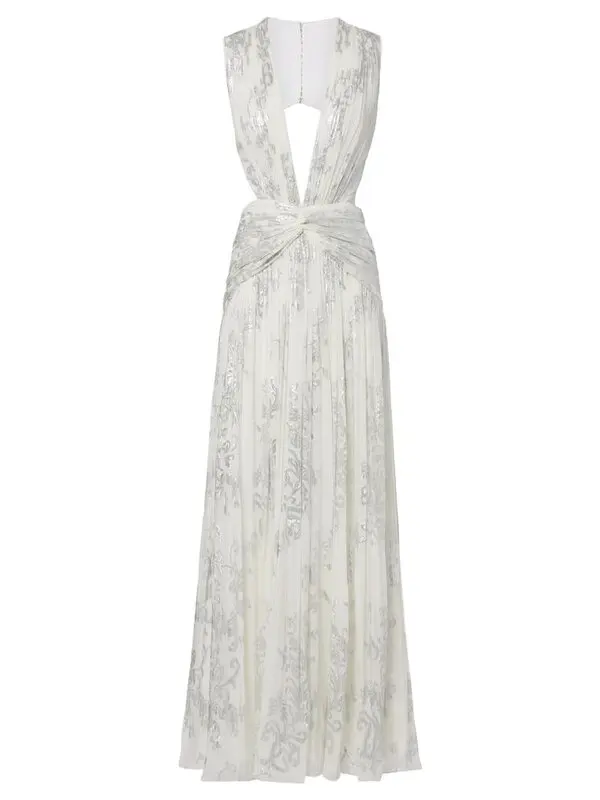 Costarellos Amalia Floral Silk Georgette Gown - White