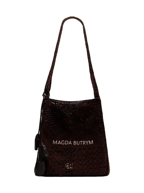 Magda Butrym Crochet Tote Bag With Lamb Leather Trim - Brown