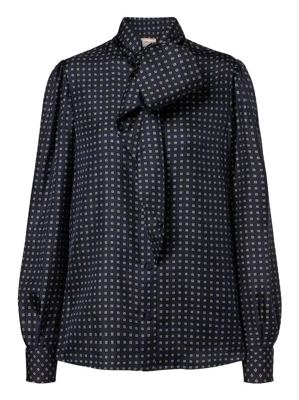 Saint Laurent Printed Tie-neck Silk Crêpe De Chine Blouse - Blue