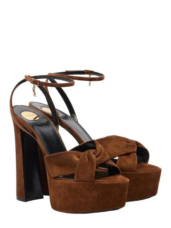 Saint Laurent Franciane Leather Platform Sandals - Brown
