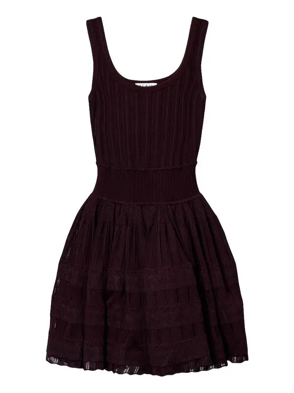 Alaïa Ribbed-knit Scalloped Minidress - Burgundy