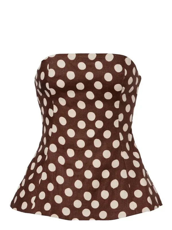 Faithfull The Brand Petro Polka-dot Strapless Linen Top - Brown