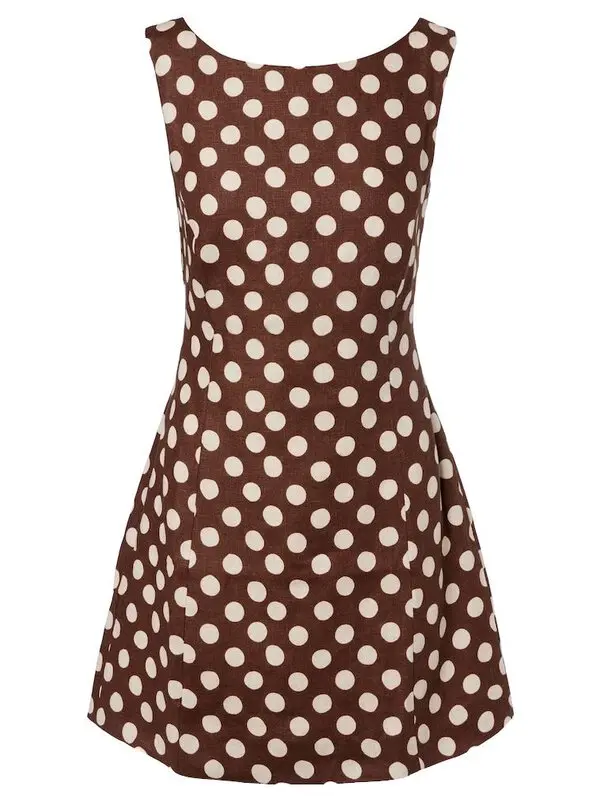 Faithfull The Brand Lydie Polka-dot Linen Minidress - Brown