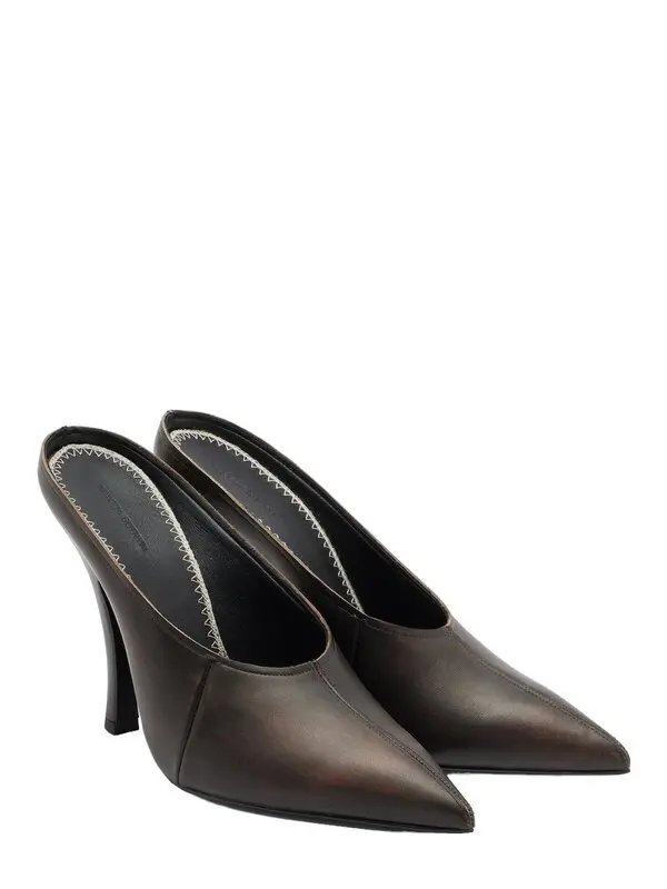 Magda Butrym Leather Pointed Toe Mules - Brown
