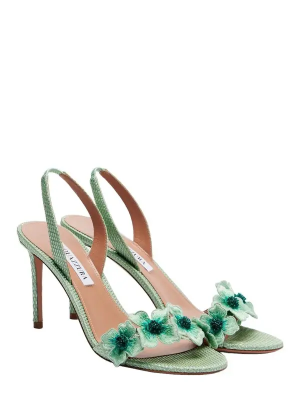 AQUAZZURA Passionflower Raffia Slingback Sandals - Green