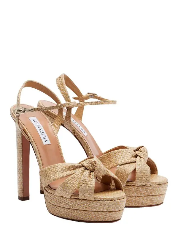 AQUAZZURA Nina Raffia Platform Sandals - Beige