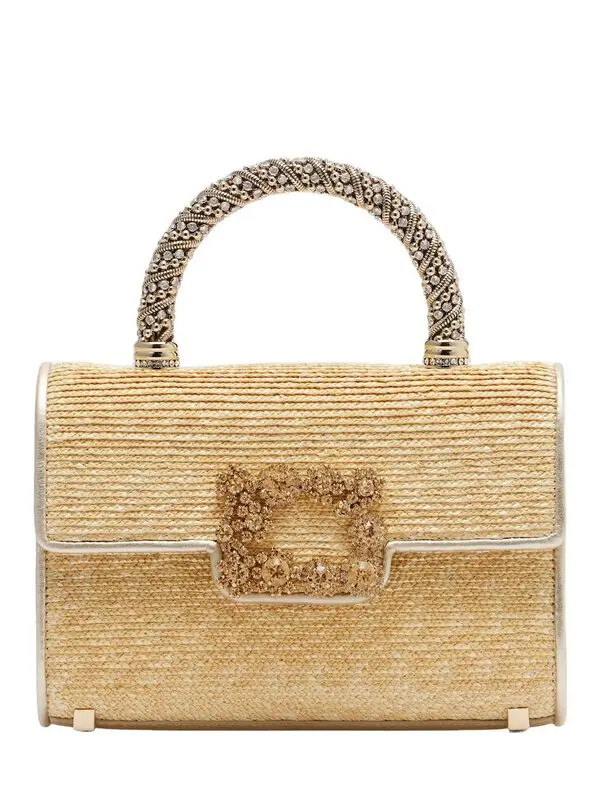 ROGER VIVIER Jewel Efflorescence Mini Straw Tote - Beige