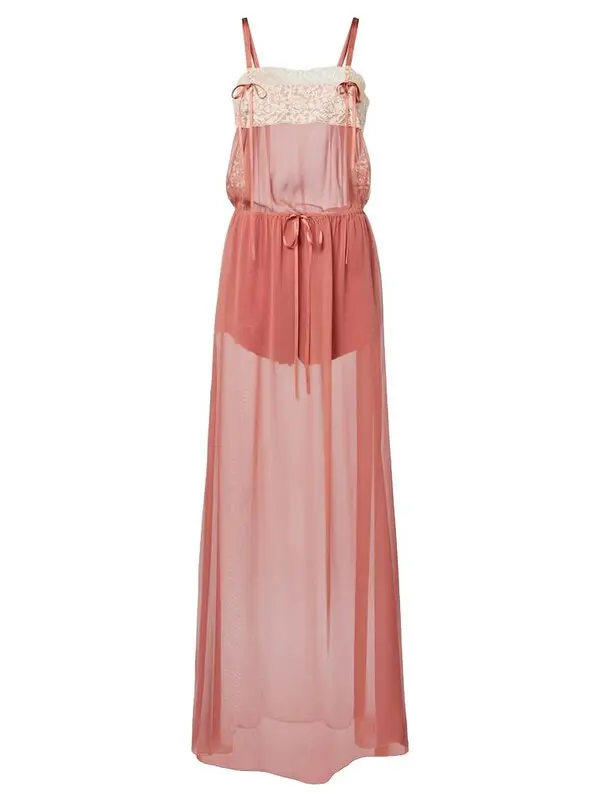 Saint Laurent Lace-trimmed Silk Crêpe Muslin Maxi Dress - Pink