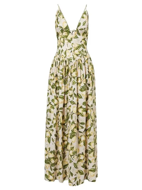 ADRIANA DEGREAS Printed Cotton-blend Maxi Dress - Beige
