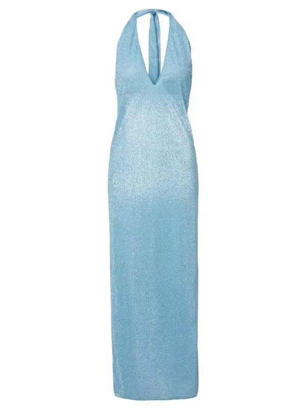 Oseree Lumière Halterneck Maxi Dress - Blue