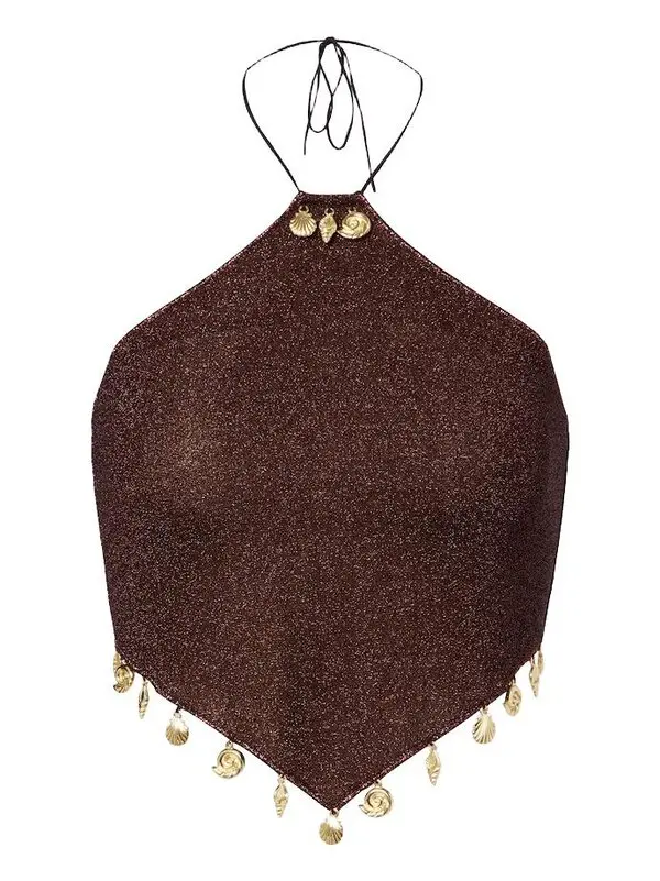 Oseree Lumière Beaded Halterneck Top - Brown