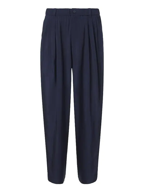 Giorgio Armani Pleated Twill Tapered Trousers - Blue