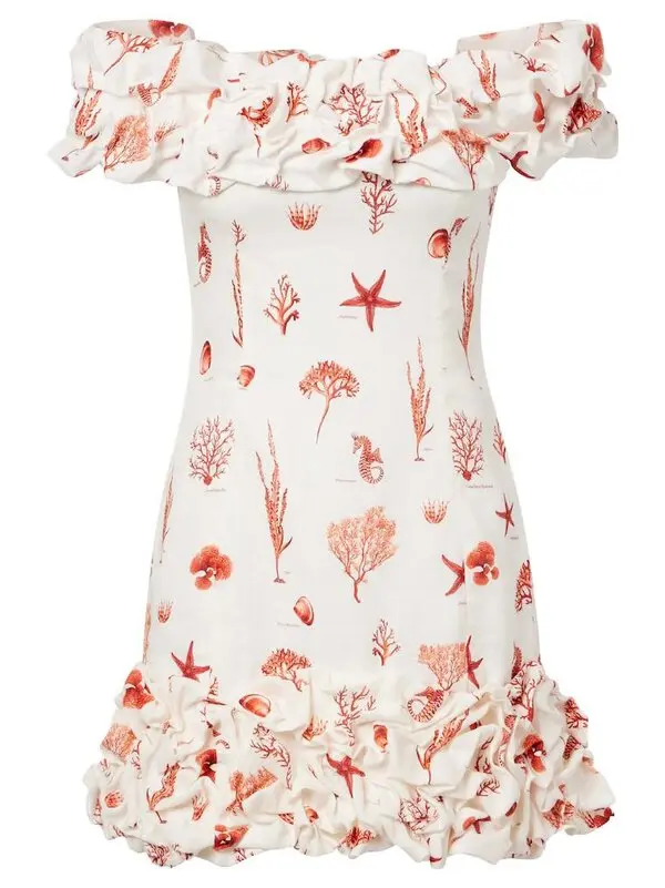 Agua Bendita Jardin Printed Linen Minidress - White