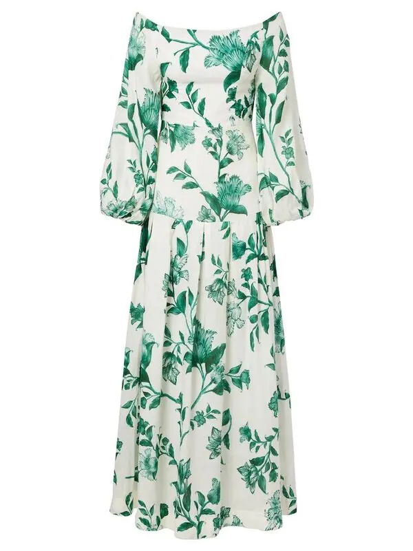 Agua Bendita Senlis Printed Off-shoulder Linen Maxi Dress - White