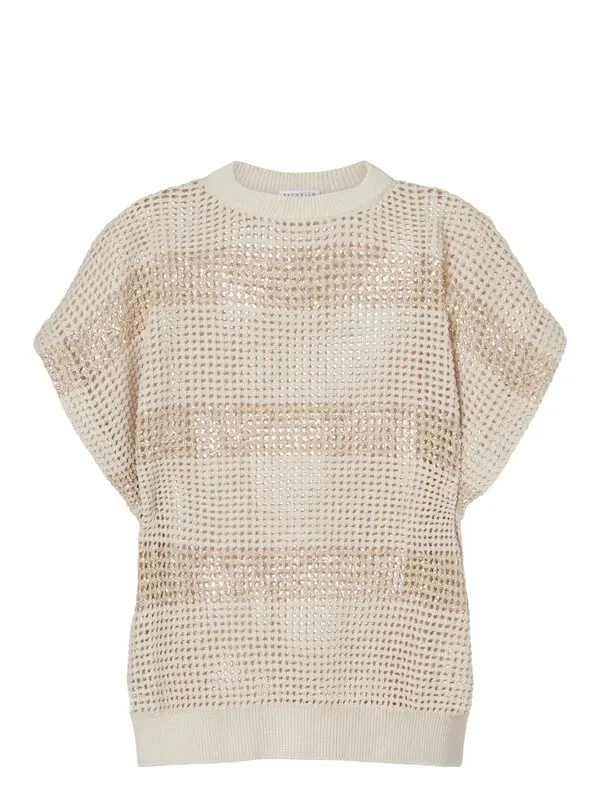 Brunello Cucinelli Open-knit Sequined Cotton Sweater - Beige