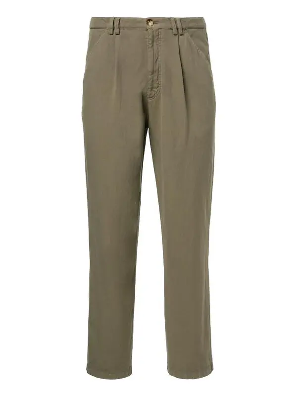 Brunello Cucinelli Cotton And Linen Straight Pants - Green