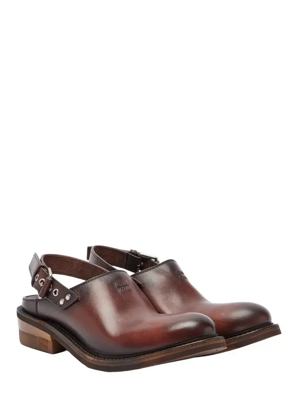 Miu Miu Foulé Leather Clogs - Brown