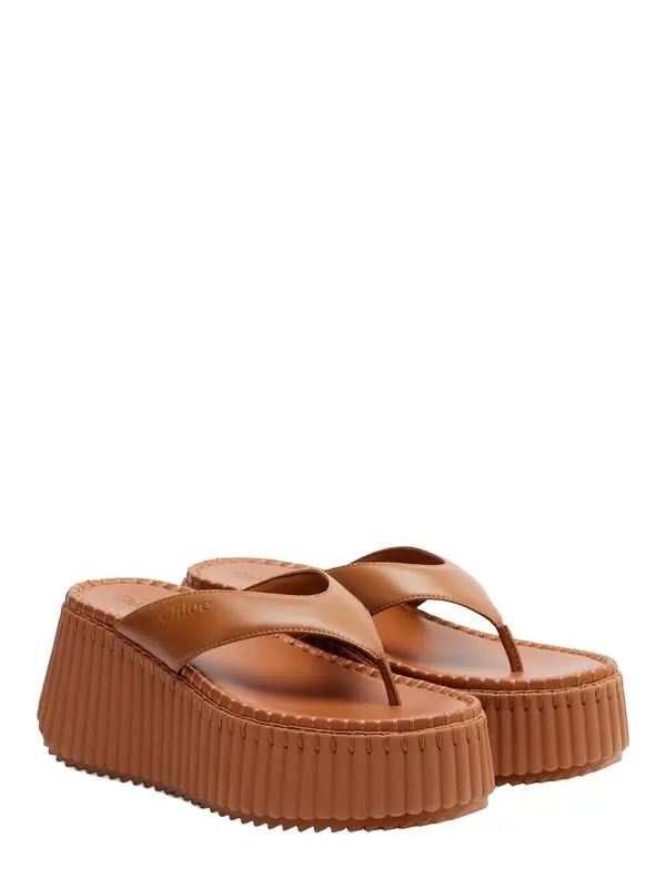 Chloé Nama Leather Platform Thong Sandals - Brown
