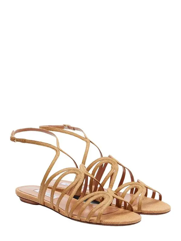 AQUAZZURA Serenade Raffia Sandals - Beige