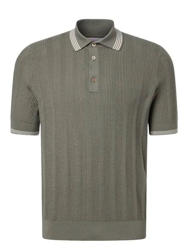 Brunello Cucinelli Ribbed-knit Cotton Polo Shirt - Green