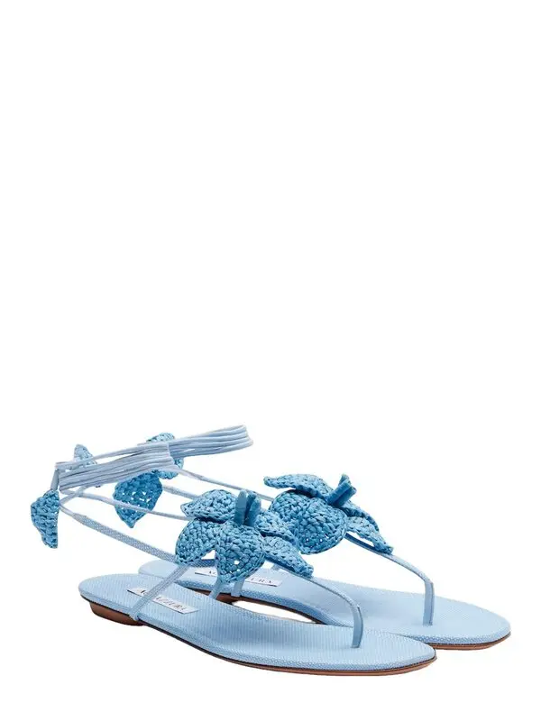 AQUAZZURA Calypso Raffia Sandals - Blue