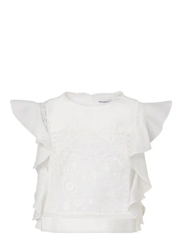 SELF-PORTRAIT Embroidered Ruffled Top - White