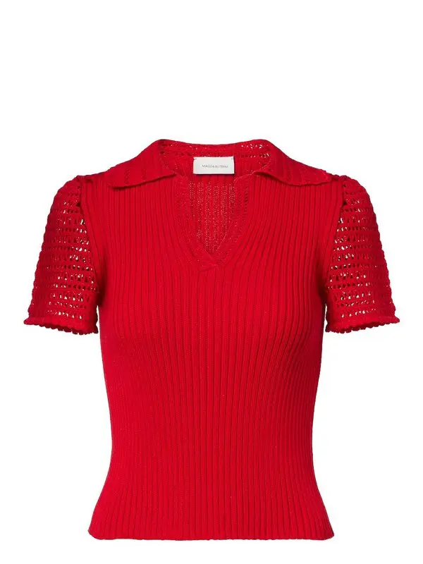 Magda Butrym Crochet-trimmed Cotton Polo Shirt - Red
