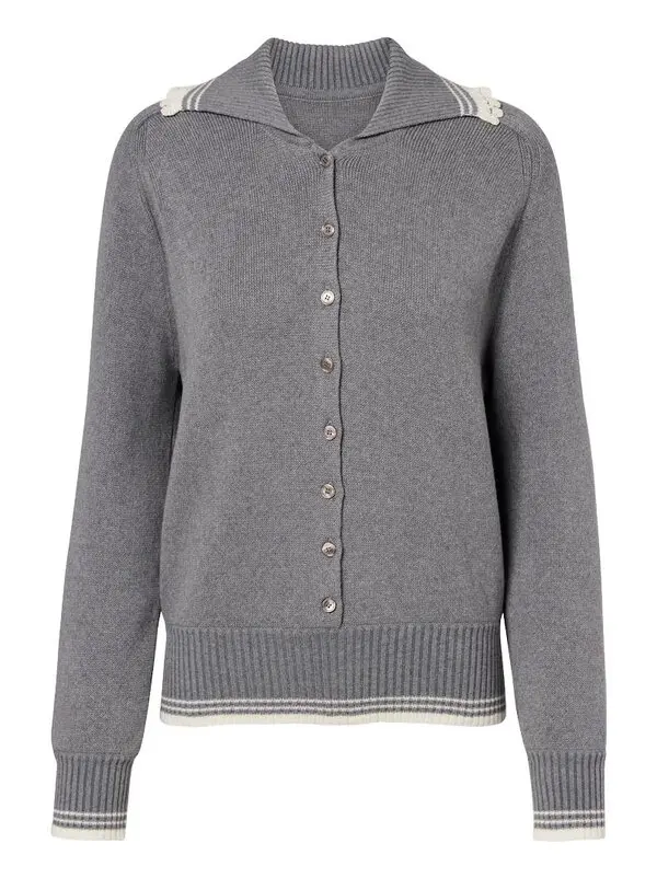 Magda Butrym Crochet-trimmed Cotton And Cashmere Polo Sweater - Grey