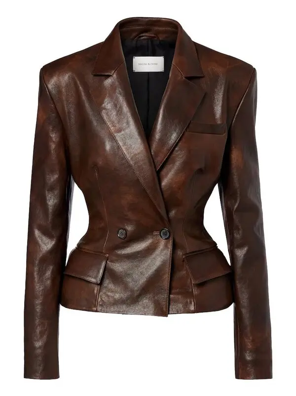 Magda Butrym Peplum Leather Jacket - Brown