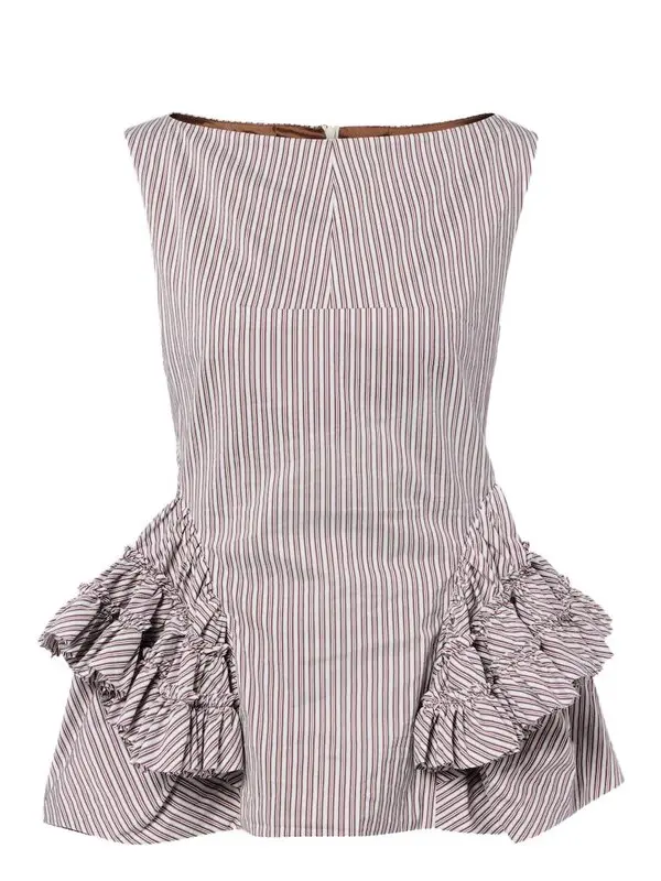 Dries Van Noten Striped Ruffled Cotton And Silk Top - Brown
