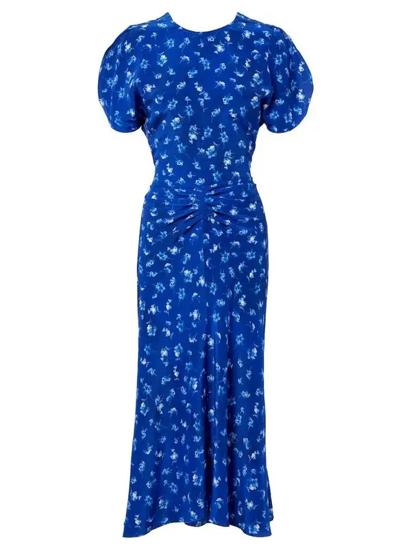 Victoria Beckham Bela Floral Silk Midi Dress - Blue