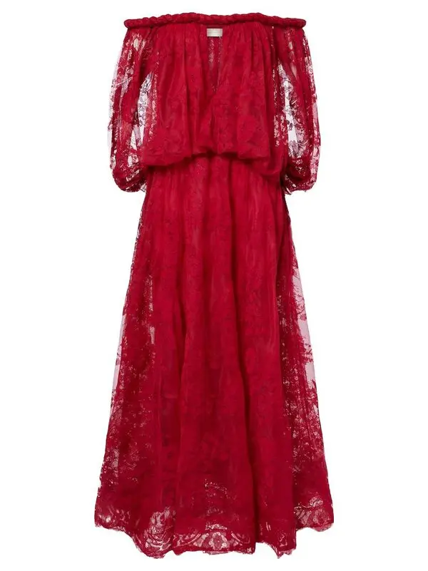 Zimmermann Luna Off-shoulder Floral Lace Gown - Red