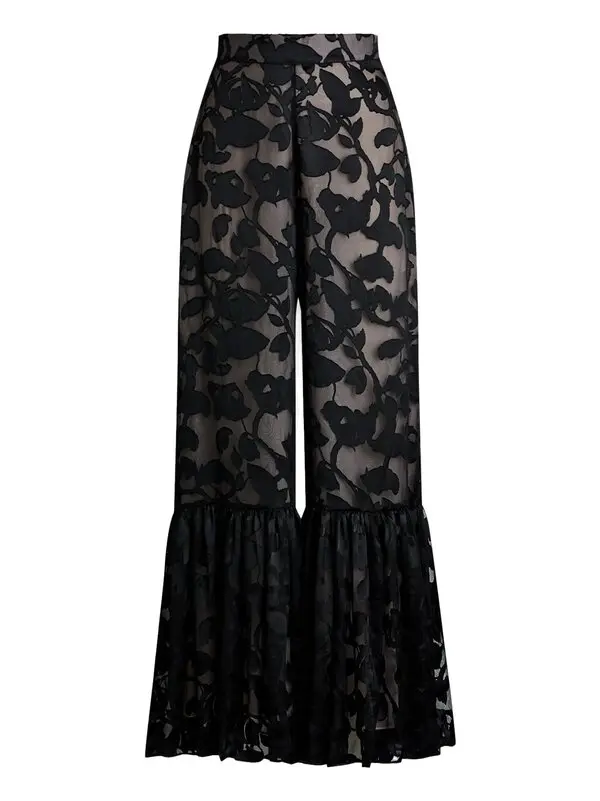 Scanlan Theodore Silk Burnout Satin Tiered Trousers - Black