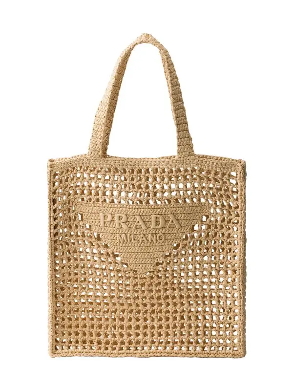 Prada Crochet Raffia-effect Tote Bag - Neutral