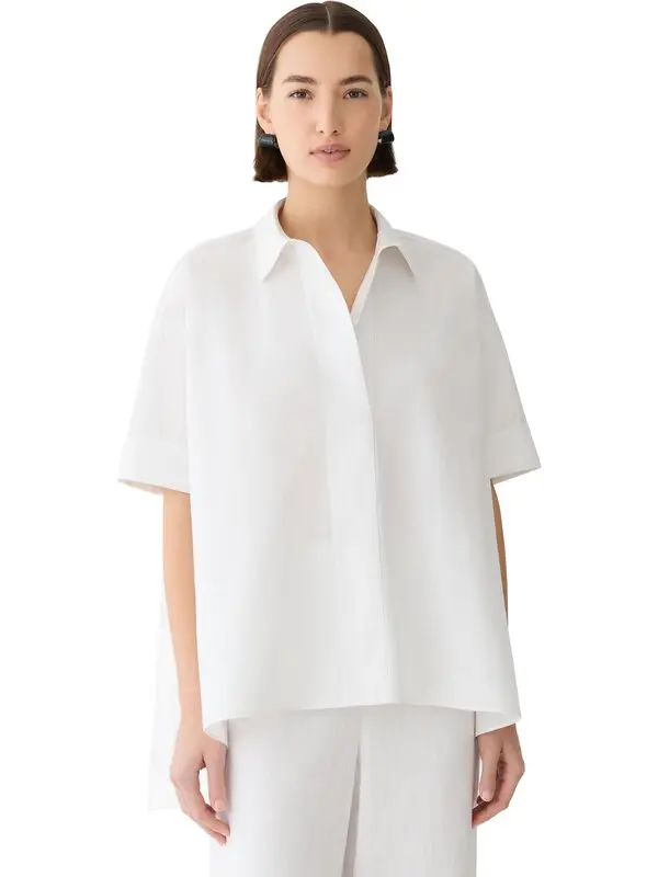 Lafayette 148 New York Organic Cotton Poplin Popover Swing Shirt - White