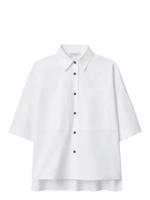 Lafayette 148 New York Organic Cotton Poplin Patch Pocket Shirt - White