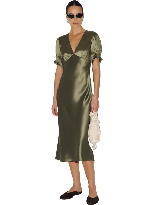 REFORMATION Sacha Silk Dress - Green