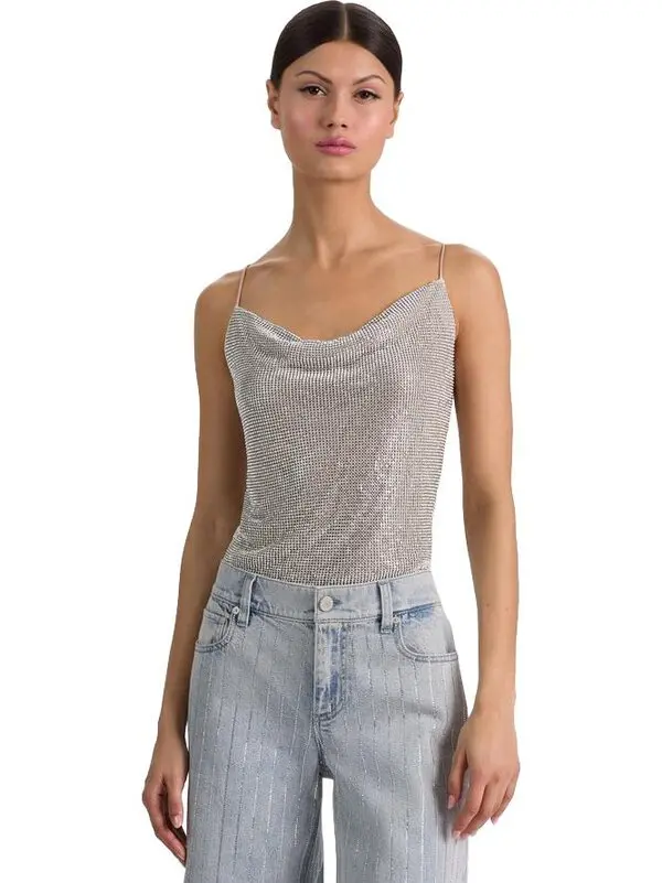 Alice + Olivia Harmon Chainmail Slip Tank - Silver