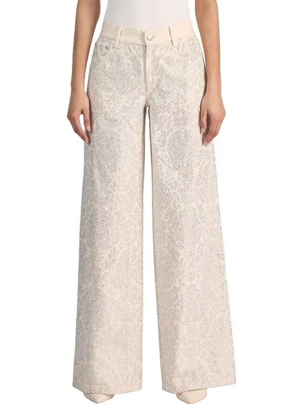 Alice + Olivia Embellished Wide Leg Jean - White