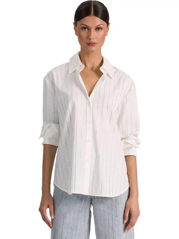Alice + Olivia Rhinestone Pinstripe Button-down Shirt - White