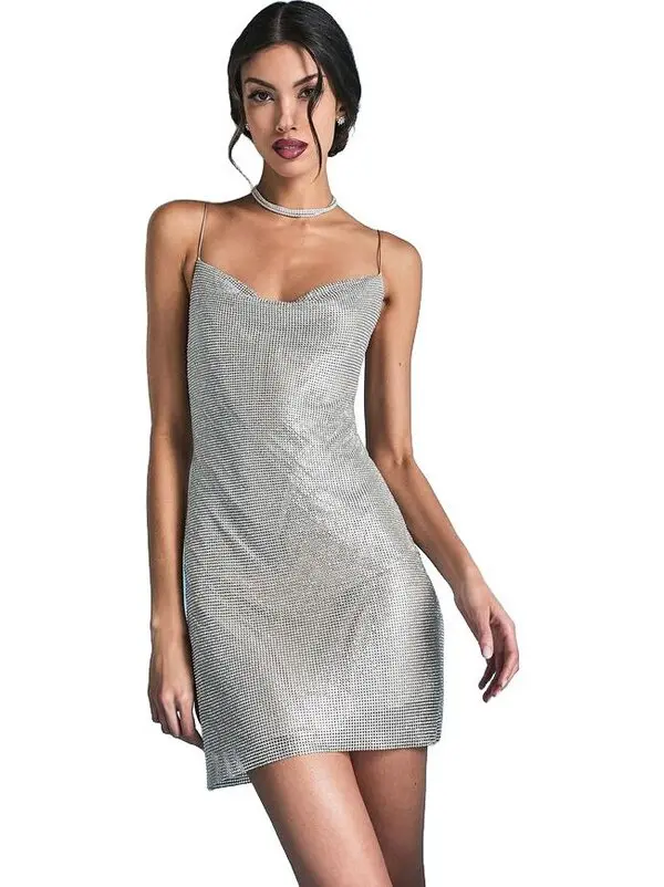 Alice + Olivia Harmony Chainmail Mini Slip Dress - Silver