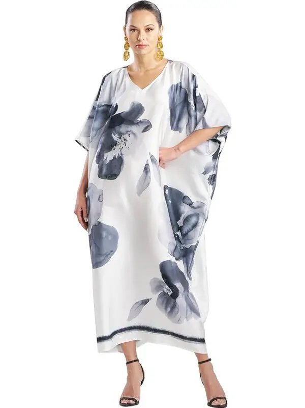 Natori Aurelia Printed Satin Square Caftan - White