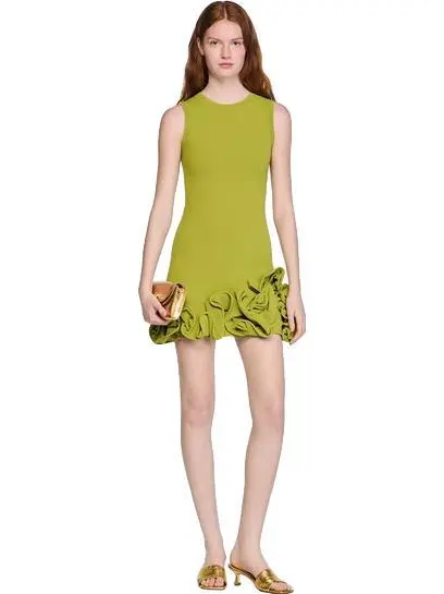 Sandro Floral Knit Mini Dress - Green