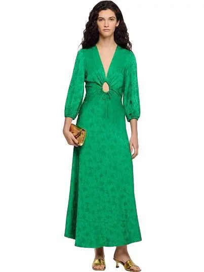 Sandro Floral Jacquard Maxi Dress - Green