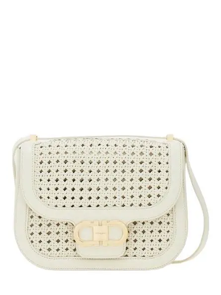 FERRAGAMO Double Gancini North-south Crossbody Bag - Natural