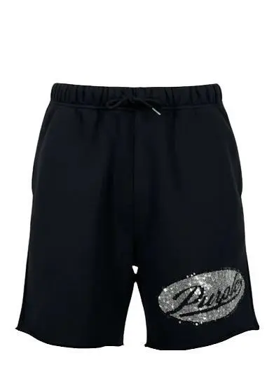 PURPLE BRAND Fleece Raw Hem Short - Black