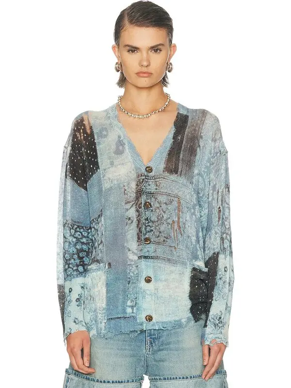 R13 Printed Boyfriend Cardigan - Blue Multi Bandana